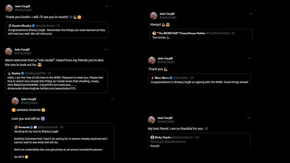 Jade Cargill reacts to messages from Bayley, Ricky Starks, Dustin ...