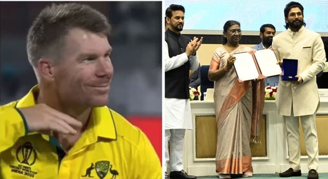 [Picture] David Warner congratulates Pushpa fame Allu Arjun for winning ...