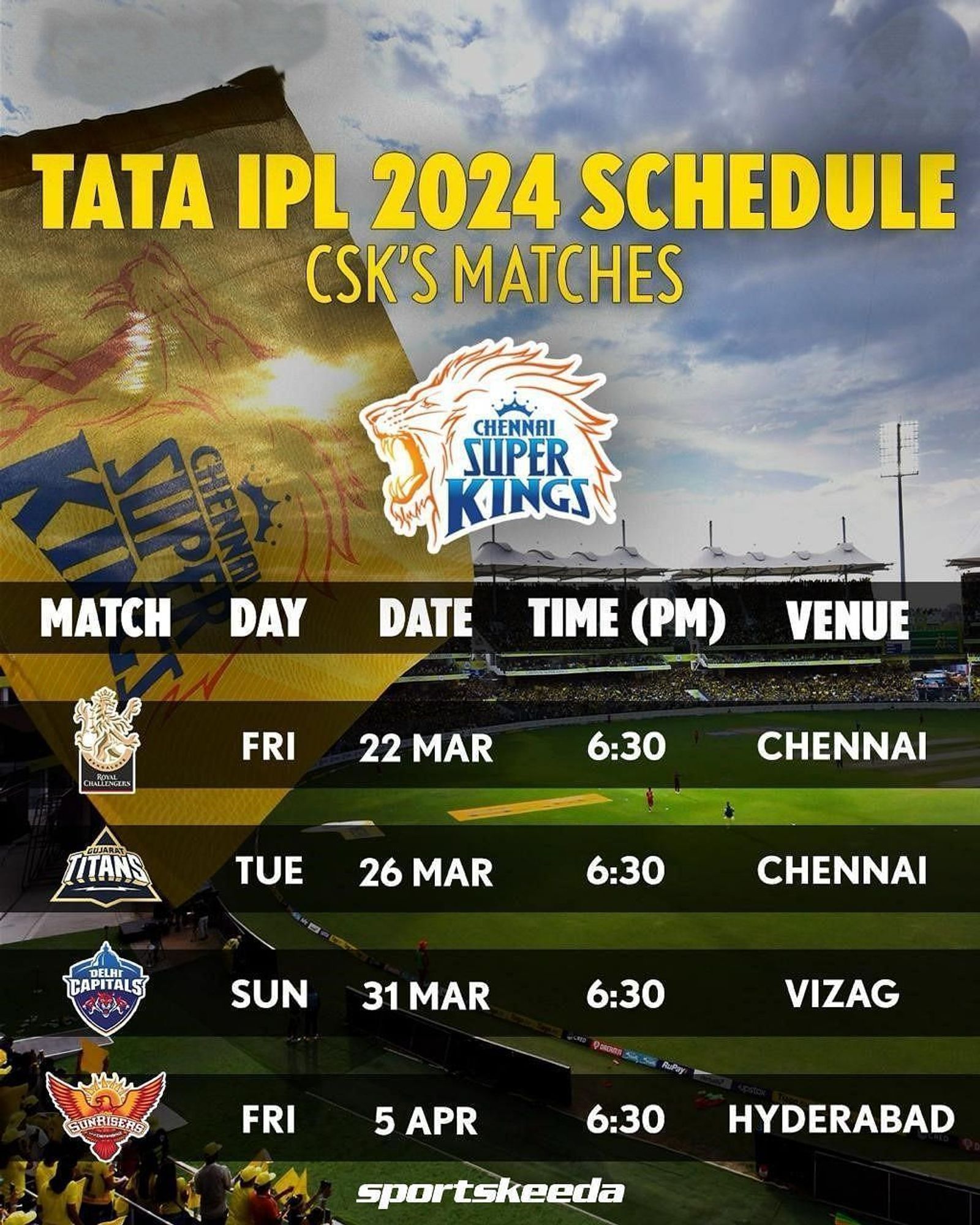 CSK Match Schedule 2024 - CSK Next Match & Upcoming Match Schedule