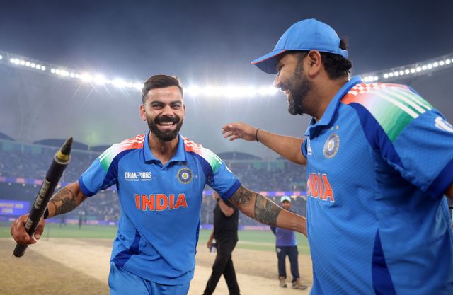 Virat Kohli and Rohit Sharma joyously perform dandiya with stumps to celebrate 2025 Champions ...