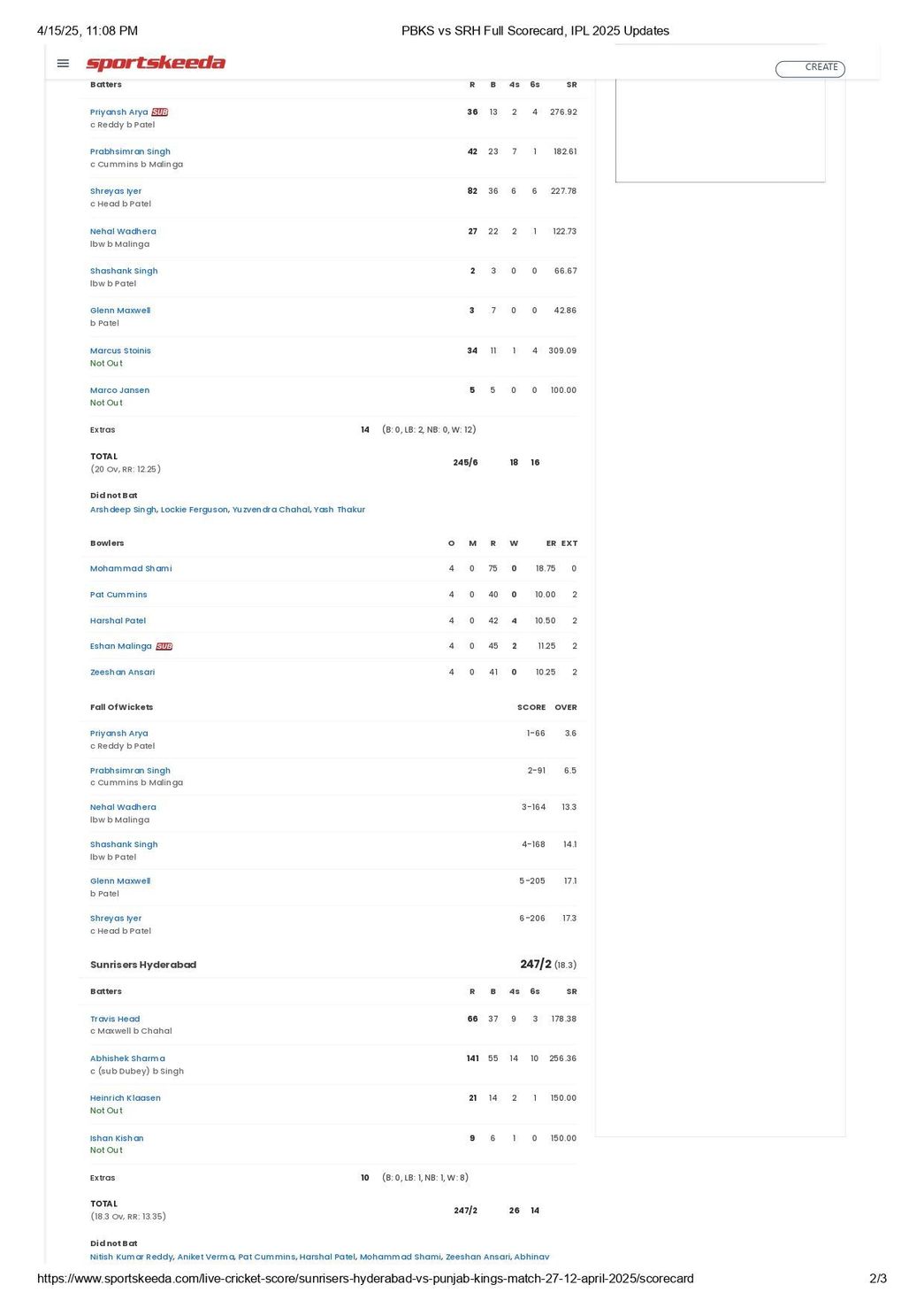 Mumbai Indians vs SunRisers Hyderabad: Scorecard, Highlights and ...