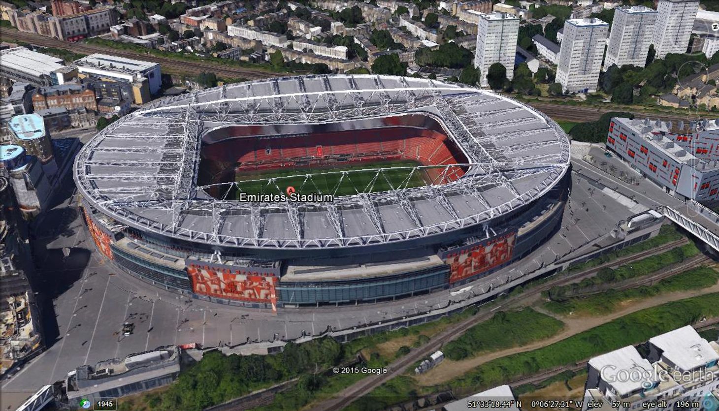 Google Earth view of 10 of the most iconic football stadiums in the world