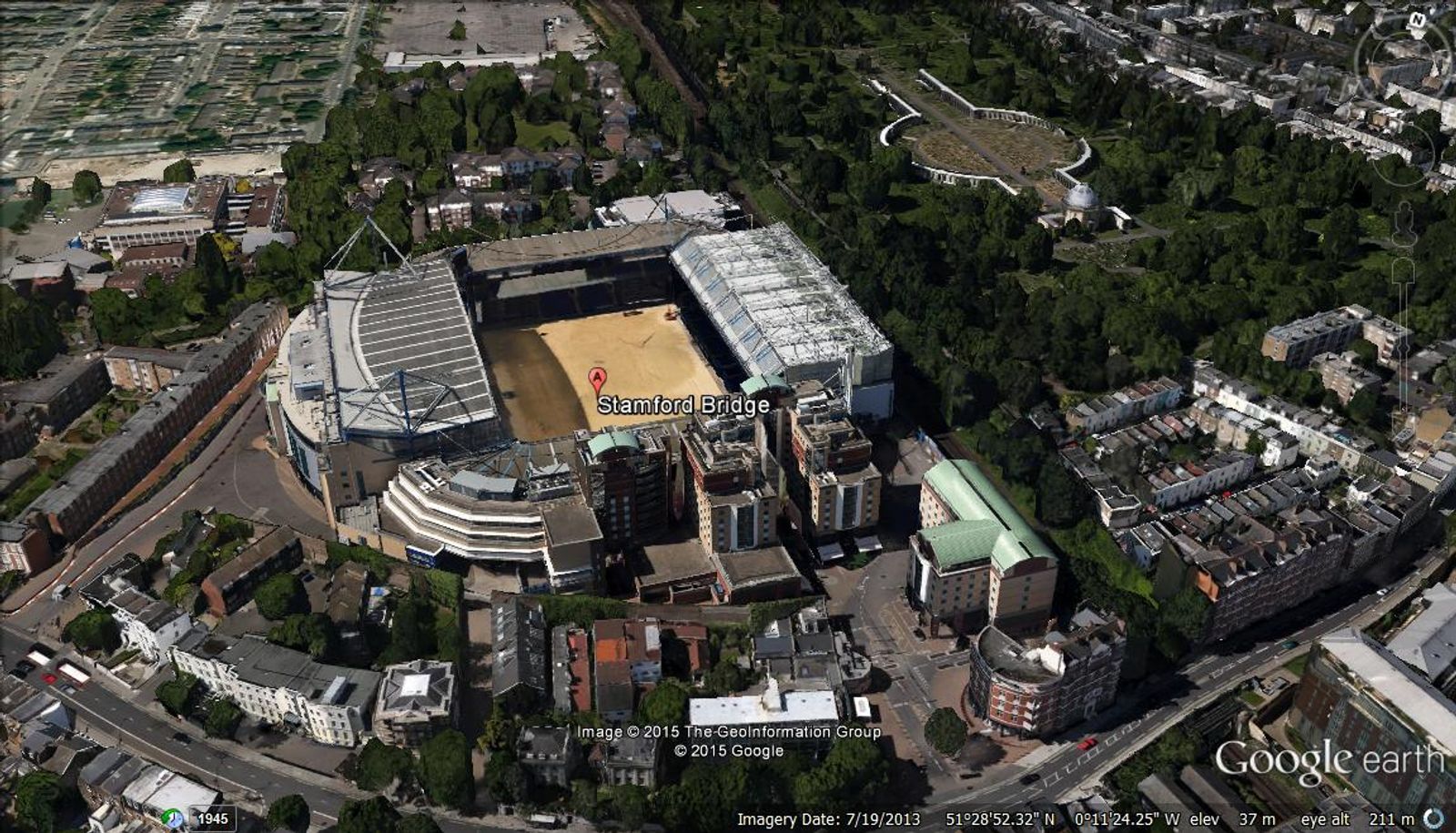 Google Earth view of 10 of the most iconic football stadiums in the world